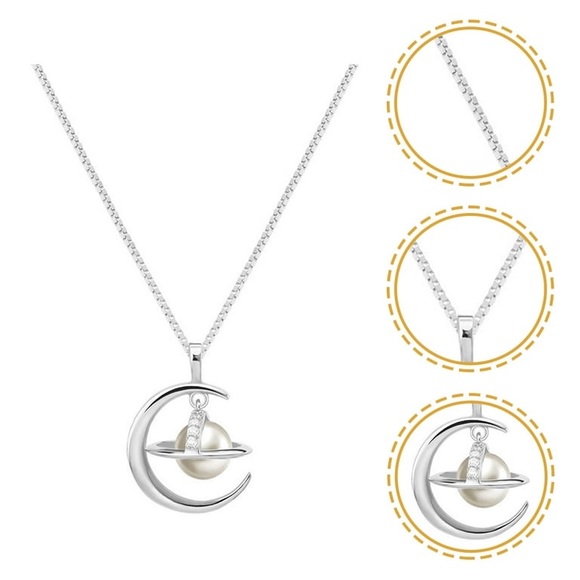 Jewelry | New S925 Sterling Silver Crescent Moon And Faux Pearl Planet Necklace | Poshmark